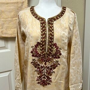 Dresses | Shalwar Kameez Indian Pakistani Off White Golden Jamawar ...